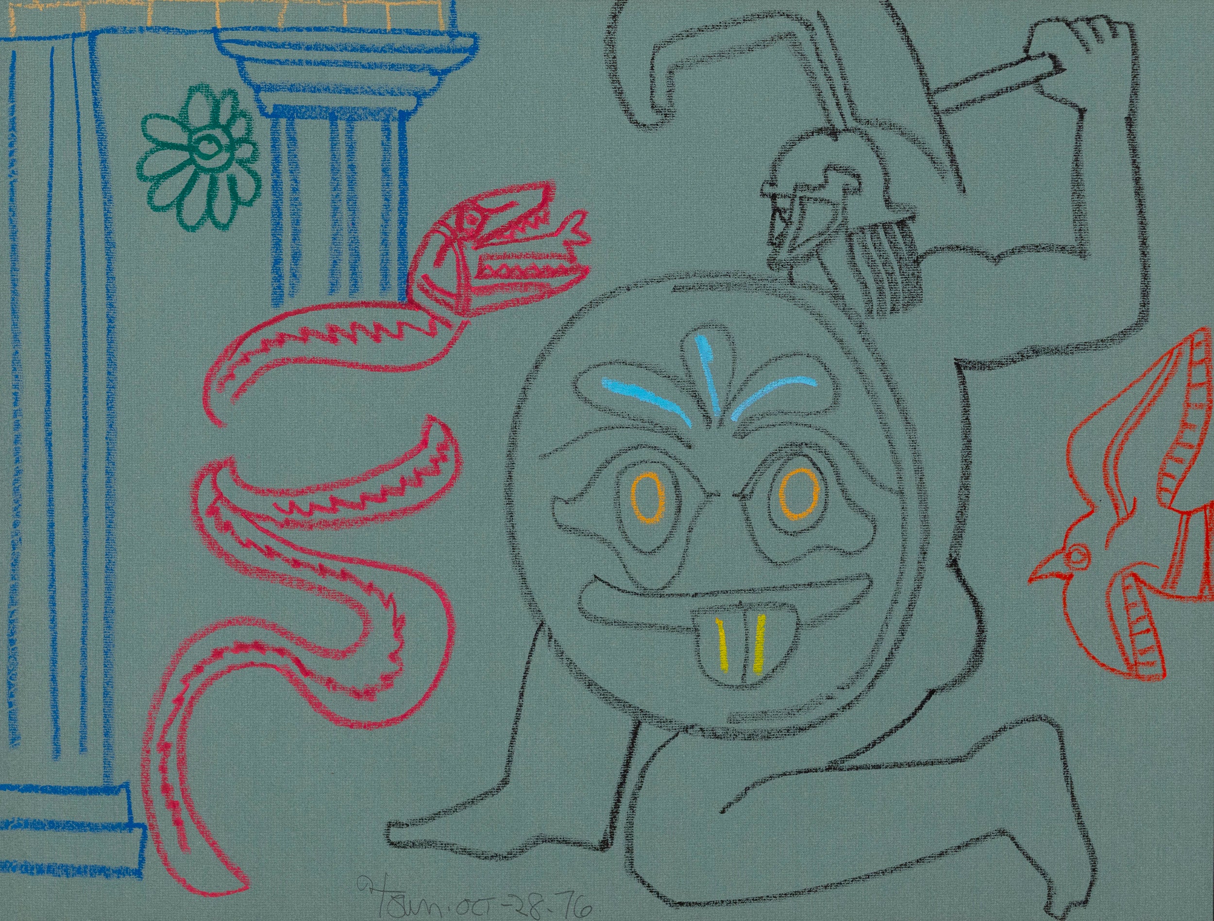 HAROLD TOWN "CADMUS SLAYING A DRAGON" MIXED MEDIA DRAWING, 1976 – Caviar20