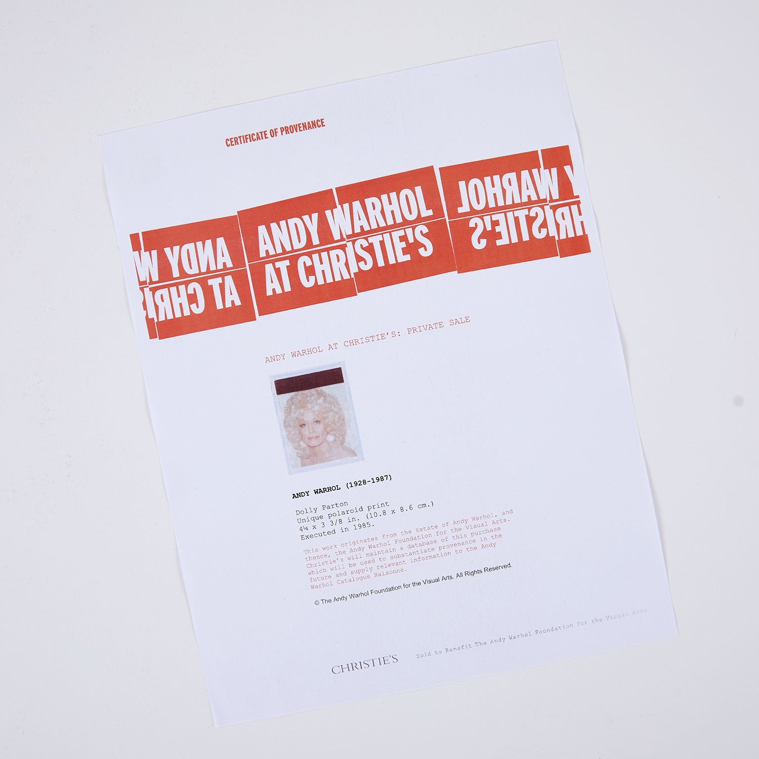 ANDY WARHOL "DOLLY PARTON" POLAROID, 1985 – Caviar20